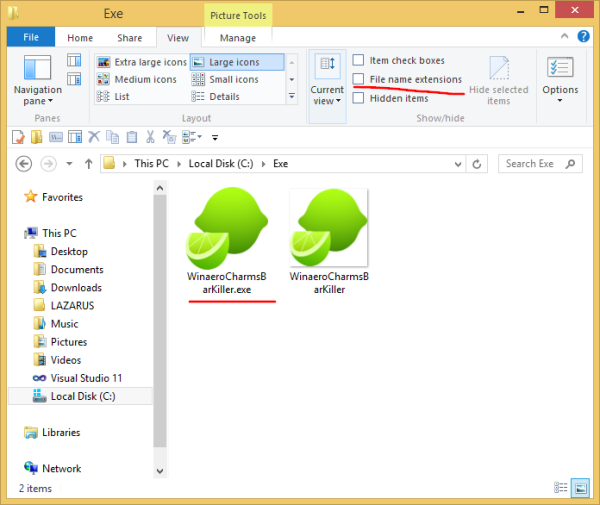 How to show or hide file extensions in Windows 8.1