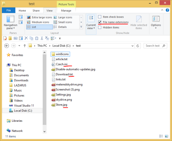 How to show or hide file extensions in Windows 8.1
