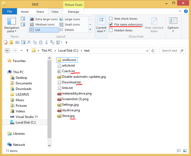 How to show or hide file extensions in Windows 8.1