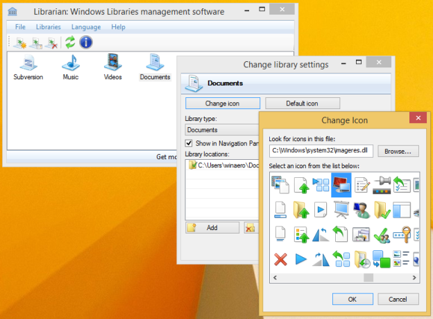 How to change the icon of default libraries in Windows 8.1