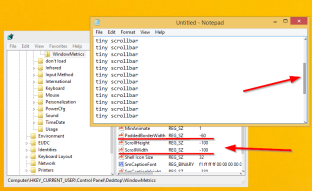 How to change the scrollbar width size in Windows 8.1
