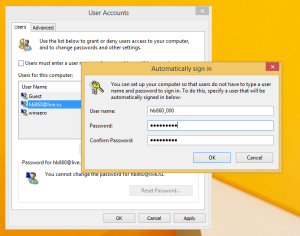Autologon with Microsoft Account in Windows 8.1