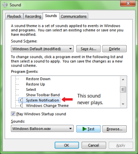 FIX: Windows plays no sound for tray balloon tips (notifications)