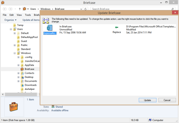 Sync files in Windows Briefcase without any errors