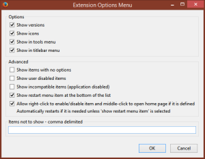 Access Firefox extension/addon options from a menu