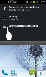 Access Android running (recent) apps list via notification area and home screen