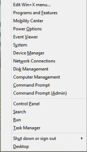 Power User Menu (Win+X) in Windows 10