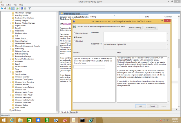 How to enable Enterprise Mode in Internet Explorer 11