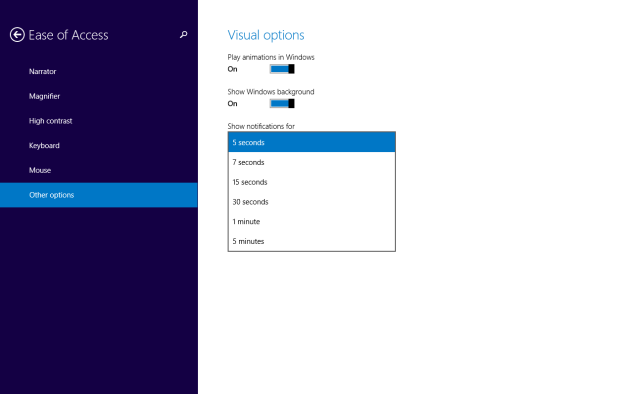Change the notifications timeout in Windows 8 and Windows 8.1