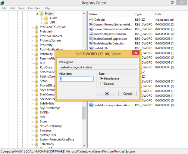 How to disable the first time sign-in animation in Windows 8
