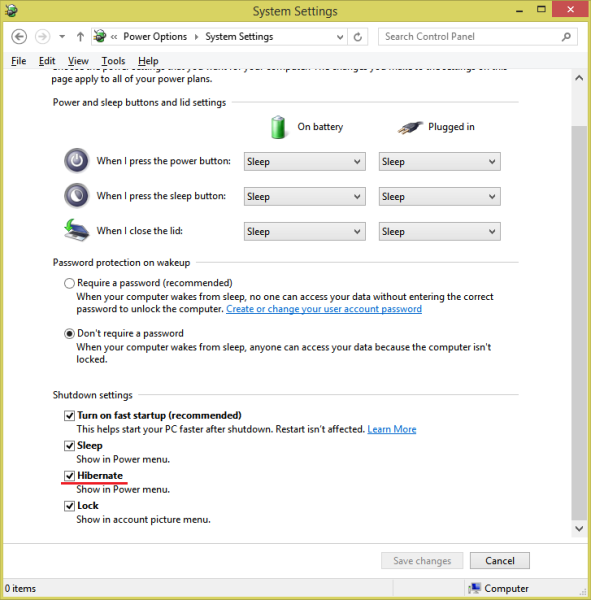 How to enable or disable the Hibernate option in Windows 8.1 and Windows 8