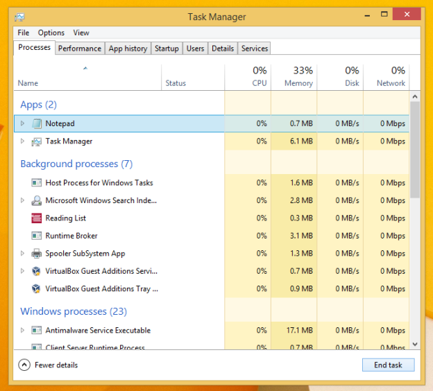 How to end a process quickly with Task Manager in Windows 8