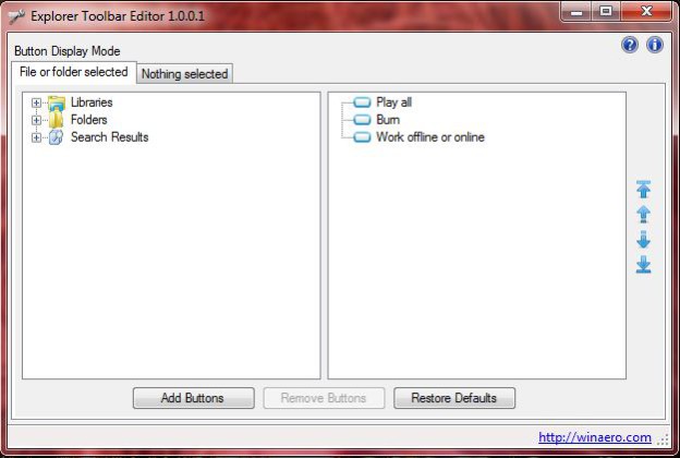 Add or remove buttons from the Windows 7 toolbar with Explorer Toolbar Editor