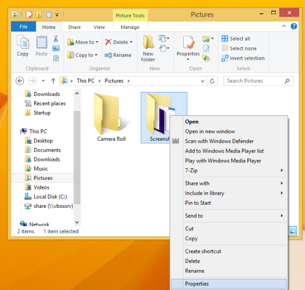 How to change default screenshots location in Windows 8.1 and Windows 8
