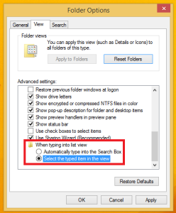How to change the Explorer behavior when you type in an open window
