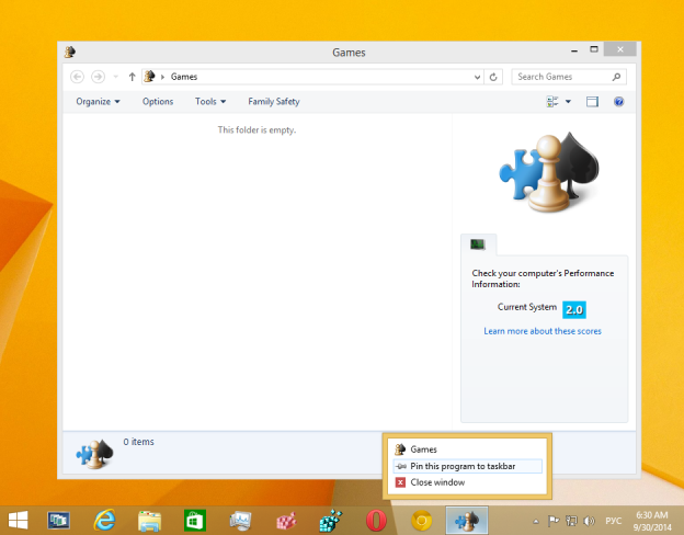 How to pin Games to the taskbar or the Start screen in Windows 8.1