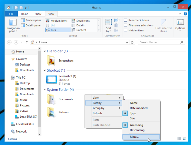 How to restore default grouping in Home folder in Windows 10