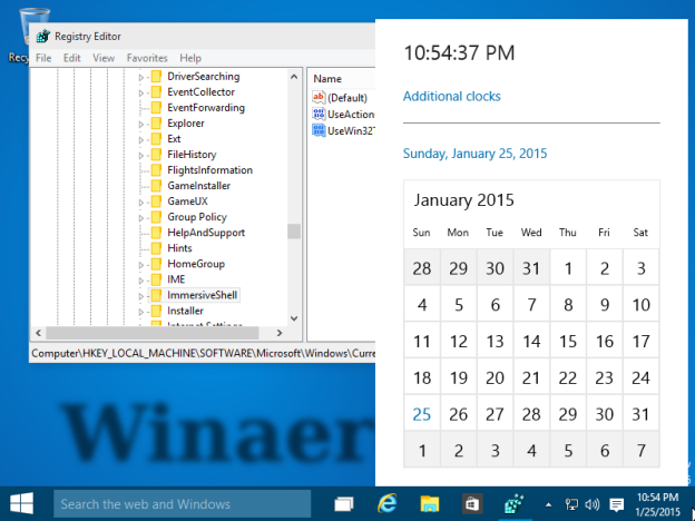 Enable new Calendar and Clock pane in Windows 10 9926