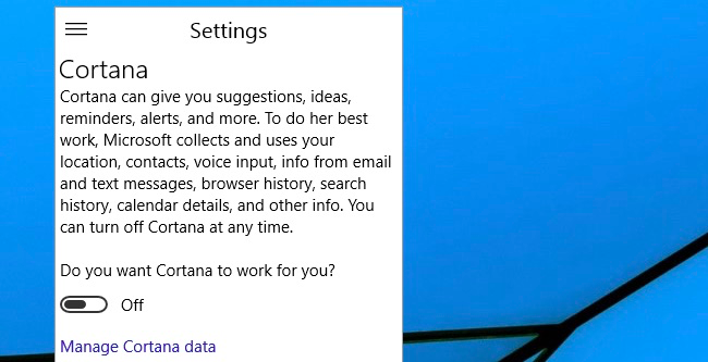 Disable Cortana in Windows 10