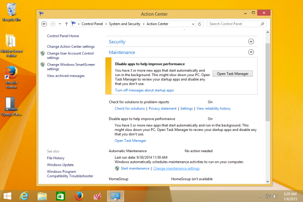 Disable automatic maintenance in Windows 8.1 and Windows 8