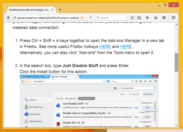 Enable Reader mode in Mozilla Firefox