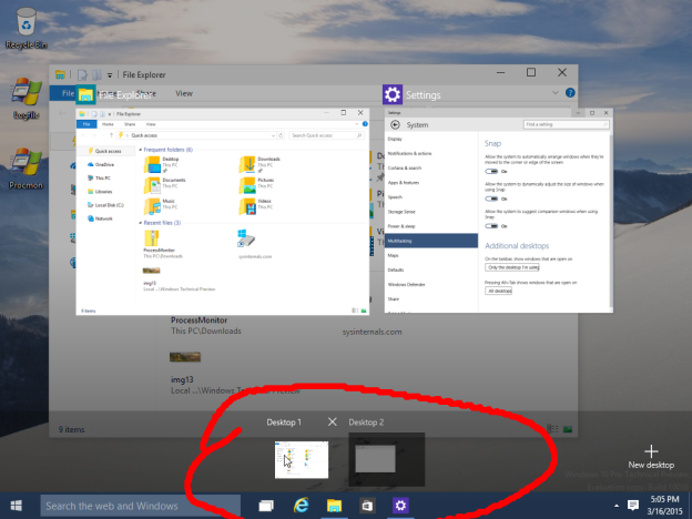 Show current desktop windows in taskbar in Windows 10