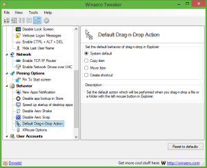 Set the default drag and drop action in Windows 10, Windows 8 and Windows 7