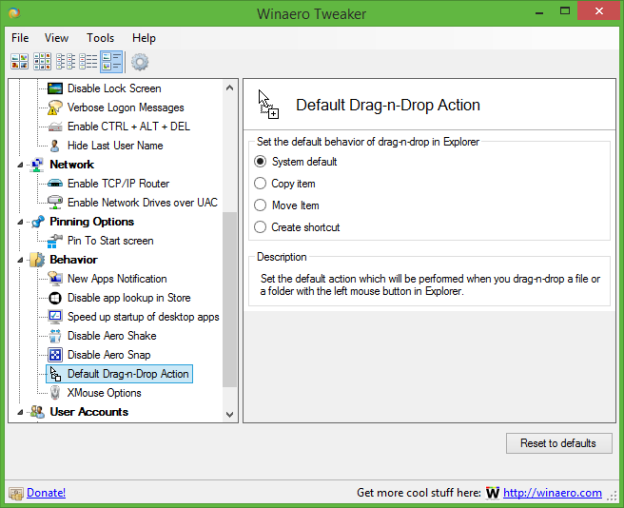 Set the default drag and drop action in Windows 10, Windows 8 and Windows 7
