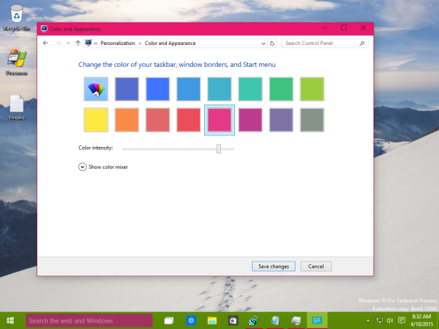 Windows 10 allows setting different colors for windows and taskbar