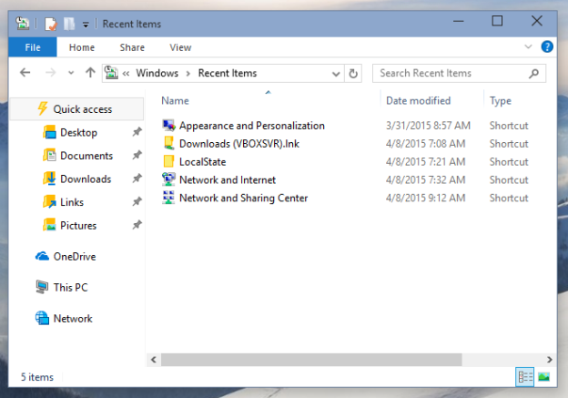 Add Recent items to left pane of File Explorer in Windows 10