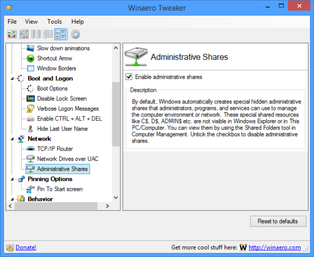 Disable administrative shares in Windows 10, Windows 8 and Windows 7
