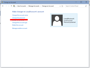 How to change the user password in Windows 10