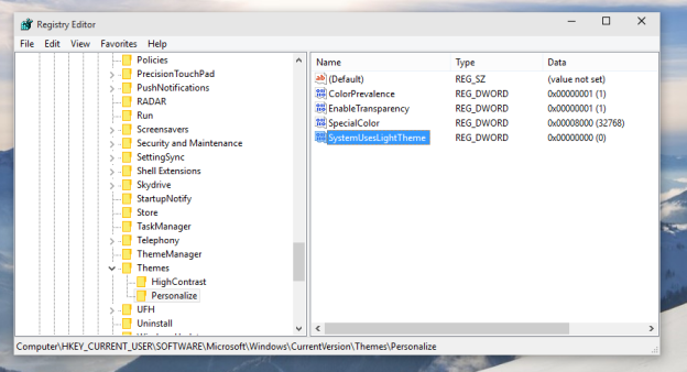 Enable the dark theme for Settings and Modern apps in Windows 10