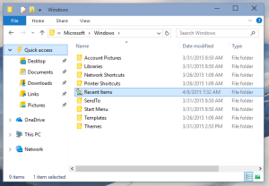 Add Recent items to left pane of File Explorer in Windows 10