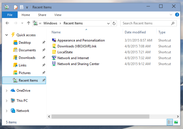 Add Recent items to left pane of File Explorer in Windows 10