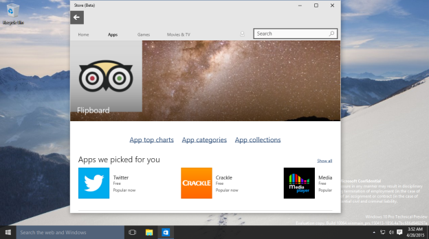 Windows 10 features blue Store (beta) app