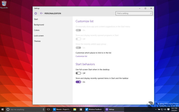 Windows 10 build 10114 features an improved Start menu