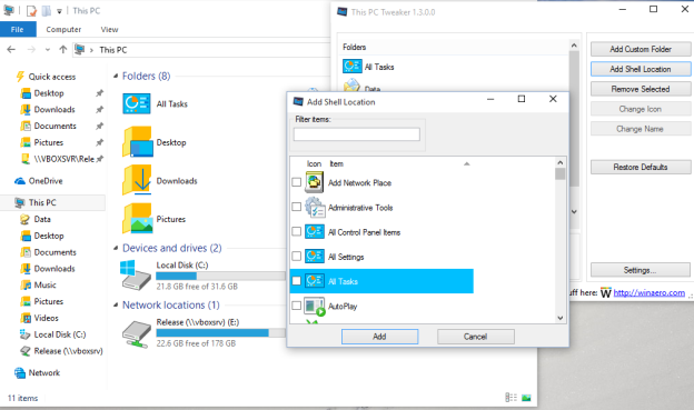Add custom folders to This PC in Windows 10 or remove default folders