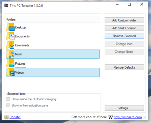 Add custom folders to This PC in Windows 10 or remove default folders