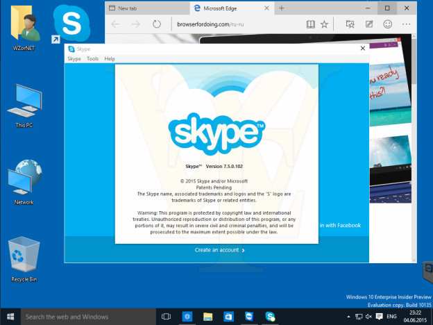 Windows 10 build 10135 comes with desktop Skype preinstalled