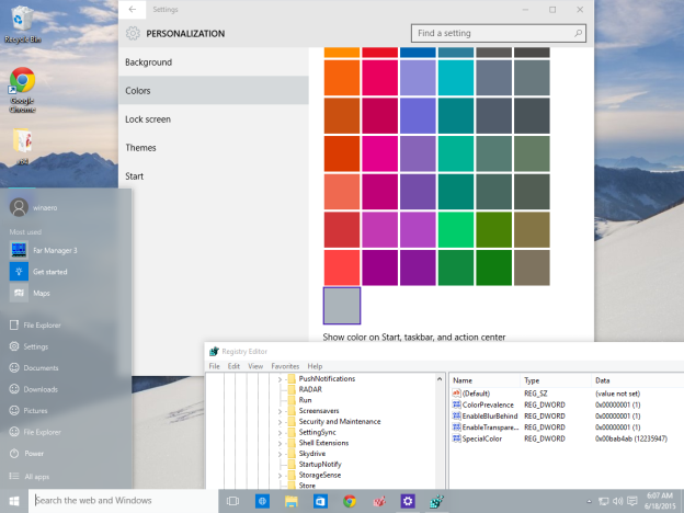 Add a custom color for taskbar to Windows 10 Settings app