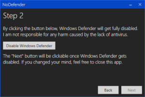 NoDefender - Disable Windows Defender in Windows 10 with few clicks
