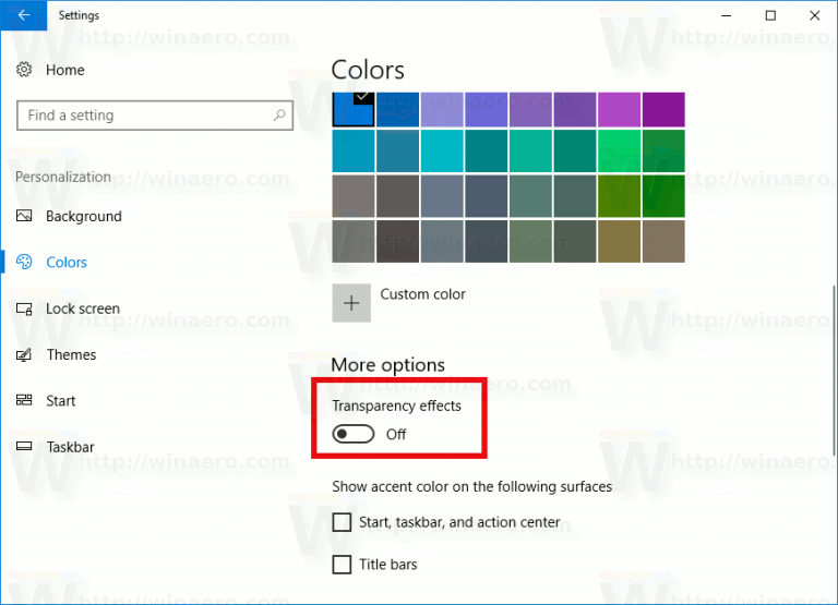 How to disable taskbar transparency in Windows 10