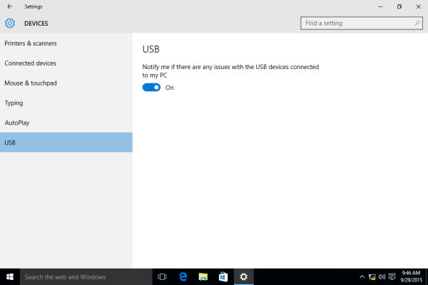 Windows 10 build 10547 features new USB options