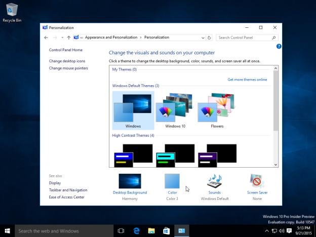 Themes and Personalization have made a return in Windows 10 build 10547