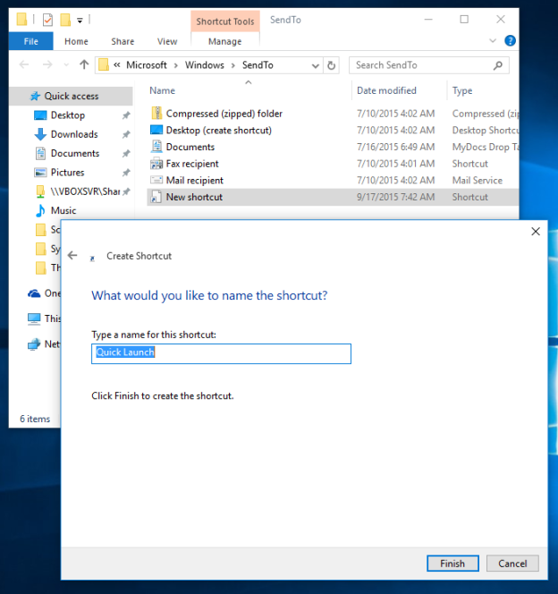 Add Quick Launch to the Send To menu to create new shortcuts faster