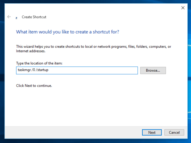 Create a shortcut to manage Startup apps in Windows 10