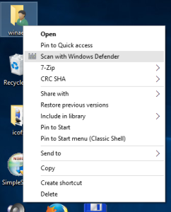 Add Scan with Windows Defender to Explorer right click context menu in Windows 10