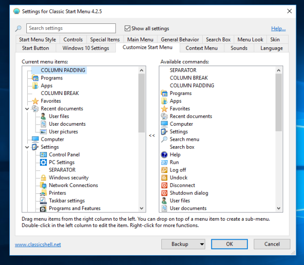 Classic Shell 4.2.5 is out, featuring a number of changes