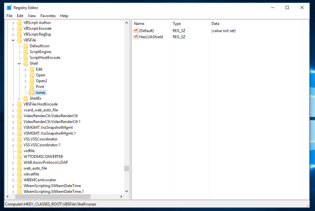 Add Run as administrator context menu item to VBS files